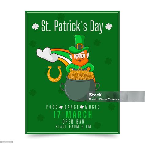 포스터 전단지 성 패트릭의 날 파티 초대장 레프러콘 황금 냄비 성 패트릭 성당 어퍼 미드타운 맨해튼에 대한 스톡 벡터 아트 및 기타 이미지 성 패트릭 성당 어퍼 미드타운