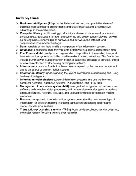 Mis Key Terms And Summary Business Intelligence