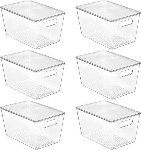 Vtopmart 6 Pack Clear Stackable Storage Bins With Lids Large Plastic Containers With Handle For