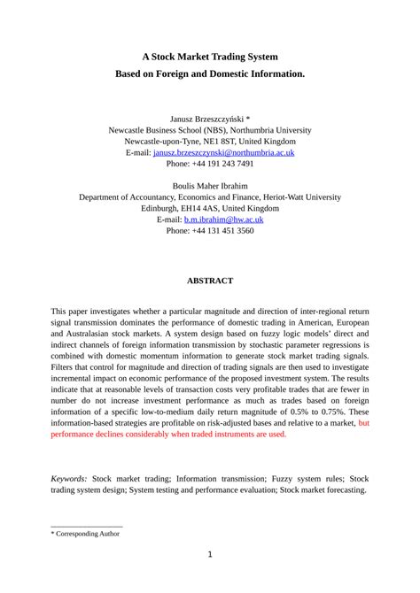 Pdf A Stock Market Trading System Based On Foreign And Domestic