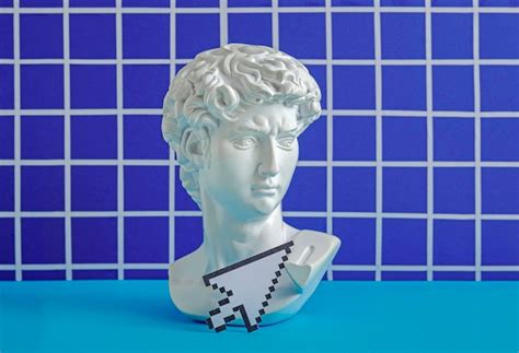 premium photo david statue head and arrow pixel mouse pointer