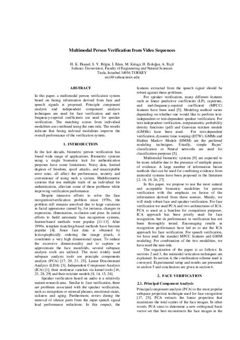Pdf Multimodal Person Verification From Video Sequences