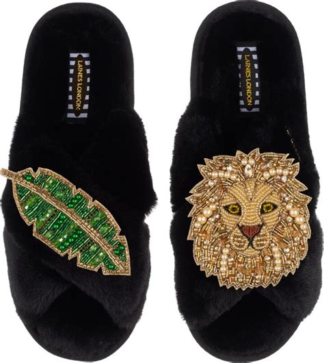 Laines London Classic Laines Slippers With Artisan Golden Lion And Leaf