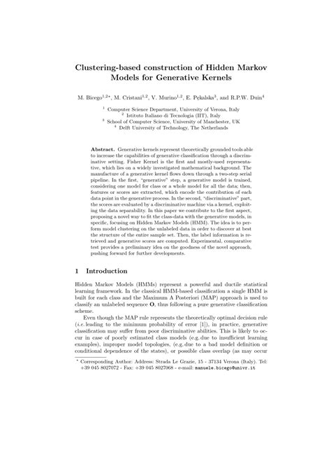 Pdf Clustering Based Construction Of Hidden Markov Models For Generative Kernels
