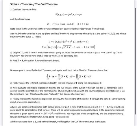 Solved Stokes S Theorem The Curl Theorem Consider The Chegg