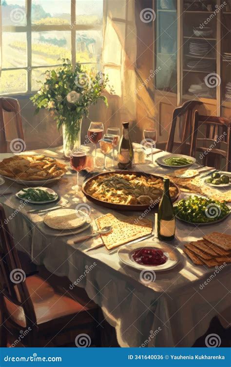 Elegant Passover Seder Table Setting Stock Illustration Illustration