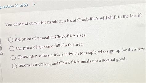 Solved Question 21 ﻿of 50the Demand Curve For Meals At A