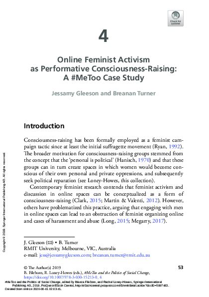 (PDF) Online Feminist Activism as Performative Consciousness-Raising: A #MeToo Case Study
