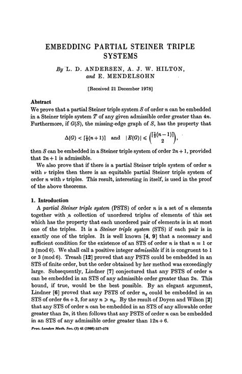 Pdf Embedding Partial Steiner Triple Systems