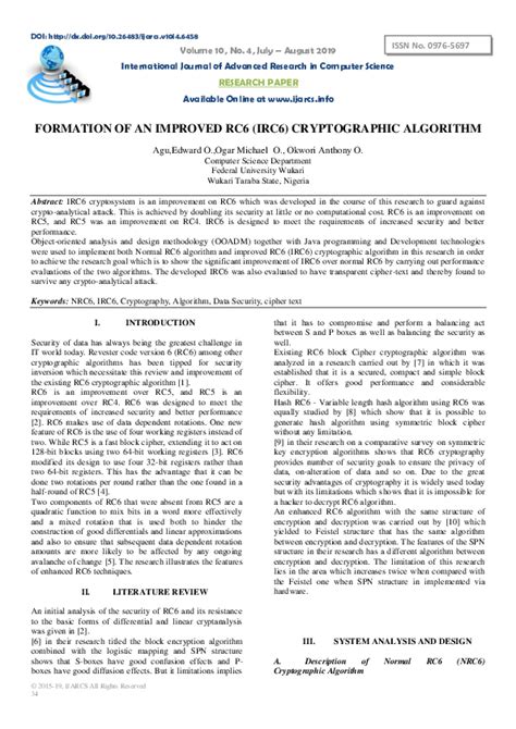 Pdf Formation Of An Improved Rc6 Irc6 Cryptographic Algorithm