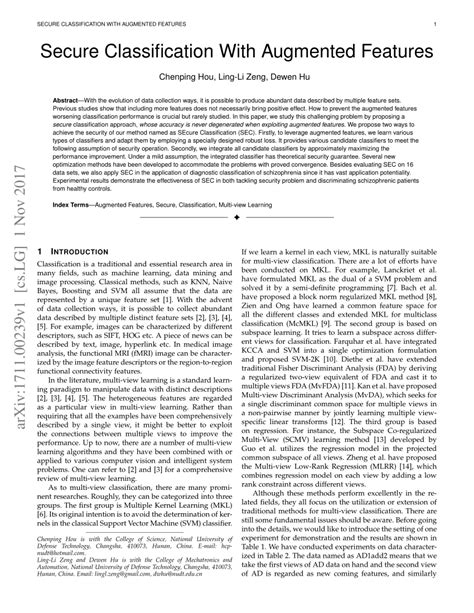 Pdf Secure Classification With Augmented Features