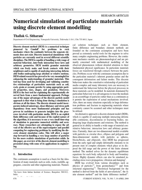 Numerical Simulation Of Particulate Materials Using Discrete Element Modelling Pdf Force
