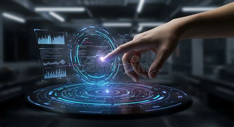 Touching Digital Interface With Interactive Data Technology Stock Illustration Illustration Of