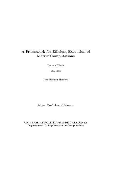 Pdf A Framework For Efficient Execution Of Matrix Computations