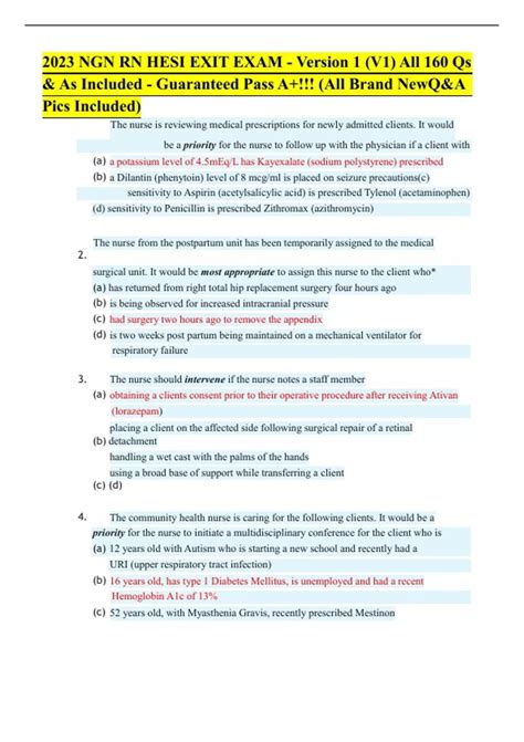 2023 NGN RN HESI EXIT EXAM Version 1 V1 All 160 Qs As Advance Nursing Stuvia US