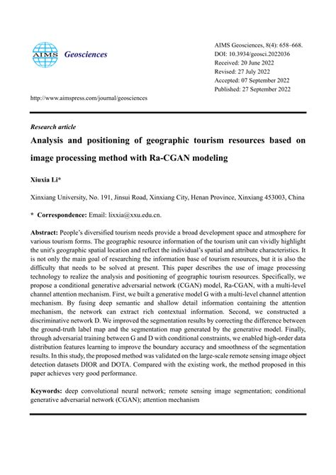 Pdf Analysis And Positioning Of Geographic Tourism Resources Based On Image Processing Method