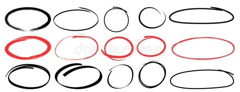 Hand Drawn Circle Highlighter Set Vector Marker Circular Lines Doodle