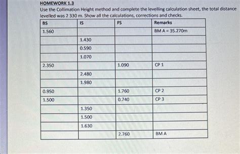 Solved Homework 1 3 Use The Collimation Height Method And
