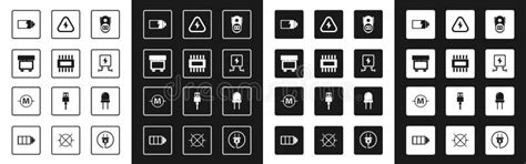 Set Electrical Outlet Processor With Microcircuits Cpu Fuse Battery Charge Level Indicator