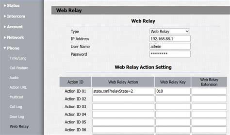 configure web relay on door phones