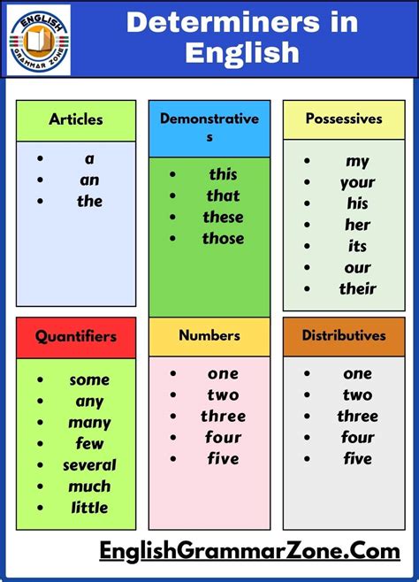 Types Of Determiners With Example Word