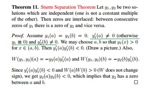 Ordinary Differential Equations Sturm Seperation Theorem