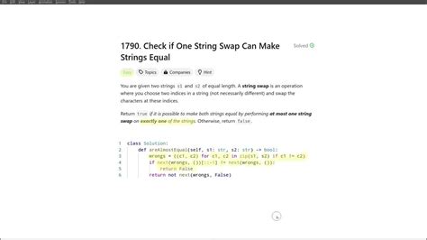 February 5 2025 Leetcode Daily 1790 Check If One String Swap Can