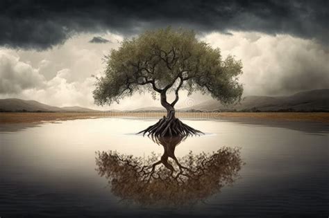 Tree Surrounded By Flood Waters After Heavy Rain Stock Illustration Illustration Of Nature