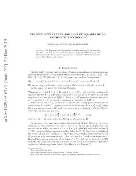 Pdf Perfect Powers That Are Sums Of Squares Of An Arithmetic Progression