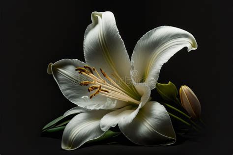 White Lily Flower On Black Background Beautiful Wallpaper Or Home Art Stock Image Image Of