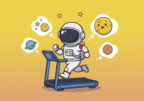 Astronaut Run On Treadmill Dreaming Of Planets Stock Illustration