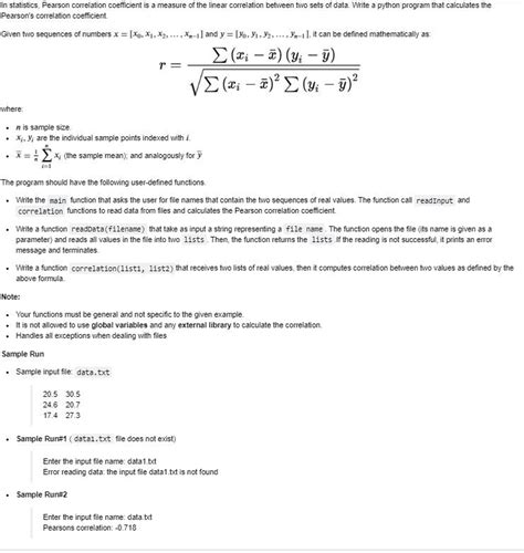 Solved In Statistics Pearson Correlation Coefficient Is A Chegg