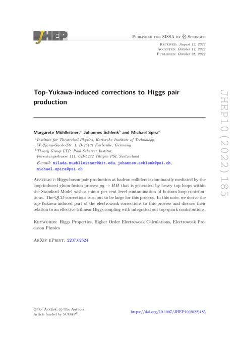 Pdf Top Yukawa Induced Corrections To Higgs Pair Production