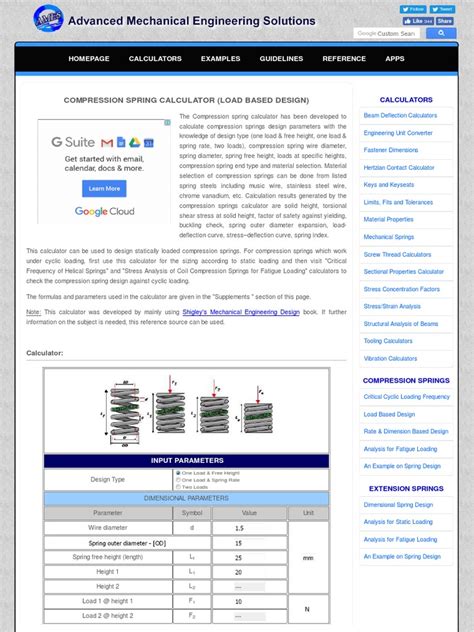 Compression Spring Calculator Load Based Design Strength Of