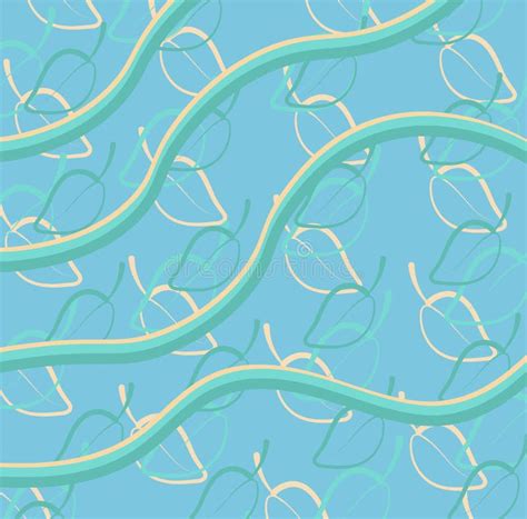 Vector Color Hand Drawing Abstract Waves On A Sea Background With Leaves Stock Vector