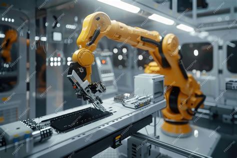 Premium Photo Robotic Arm For Electronic Assembly Line Smart Modern