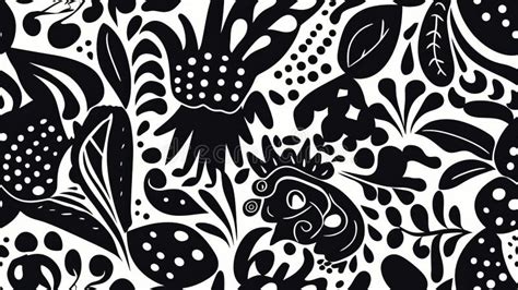 Ukrainian Style Ornament Hand Drawn Black And White Abstract Organic