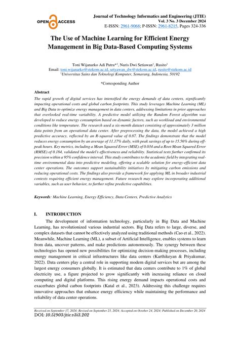 Pdf The Use Of Machine Learning For Efficient Energy Management In Big Data Based Computing