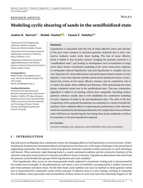 Pdf Modeling Cyclic Shearing Of Sands In The Semifluidized State