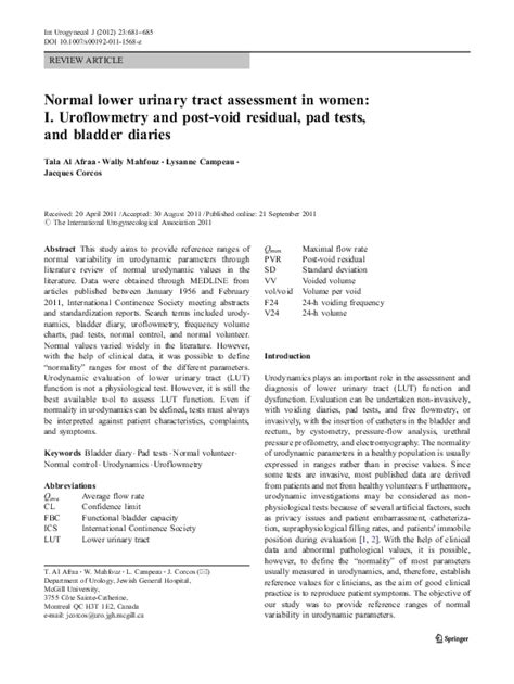 Pdf Normal Lower Urinary Tract Assessment In Women I Uroflowmetry And