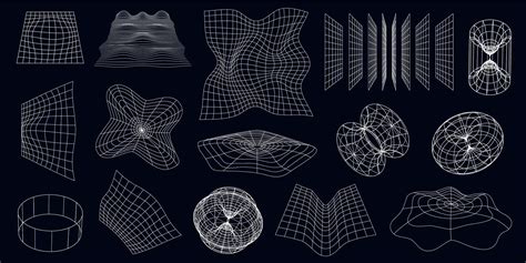 Cyber Neo Futuristic Grids 3d Mesh Objects And Shapes Wireframe Wavy Geometric Perspective