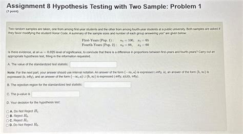 solved assignment 8 hypothesis testing with two sample