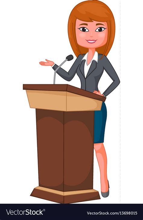Cartoon Beautiful Business Woman Giving A Speech Vector Image