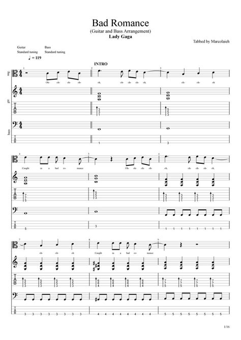 Bad Romance Guitar And Bass Arrangement Tab Lady Gaga