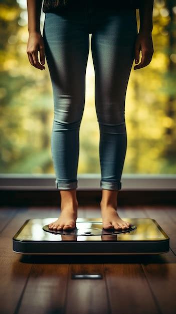 Premium Ai Image Woman Stands On Weight Scale A Moment Of Self