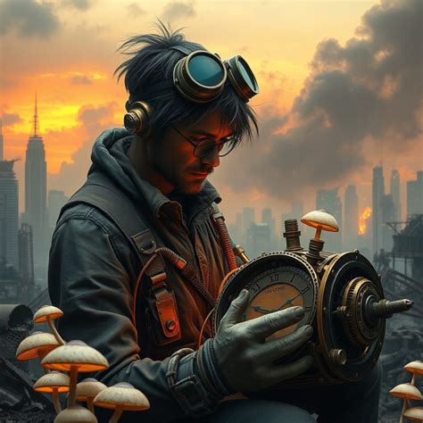 time machine inventor in a post apocalyptic metrop ai art