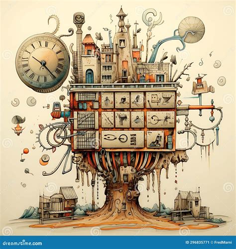 A Drawing Of A House With A Clock And A Tower Stock Illustration Illustration Of Adorned