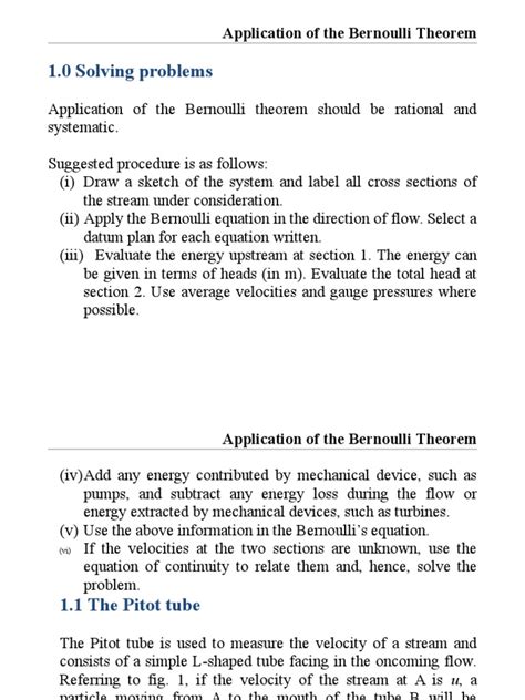 Application Of The Bernoulli Theorem Fluid Dynamics Pressure Application Of The Bernoulli Theorem Fluid Dynamics Pressure