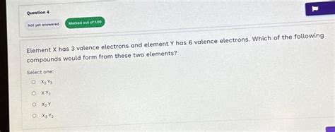 Solved Element X Has Valence Electrons And Element Y Has Chegg Com