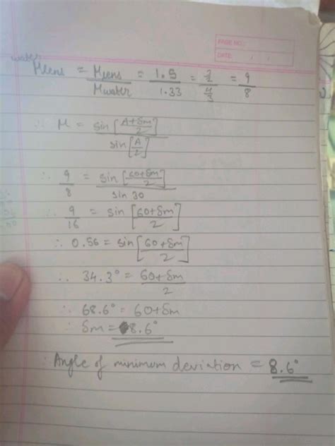 A Prism Of Refracting Angle And Refractive Index Is Kept In Water Of Refractive Index